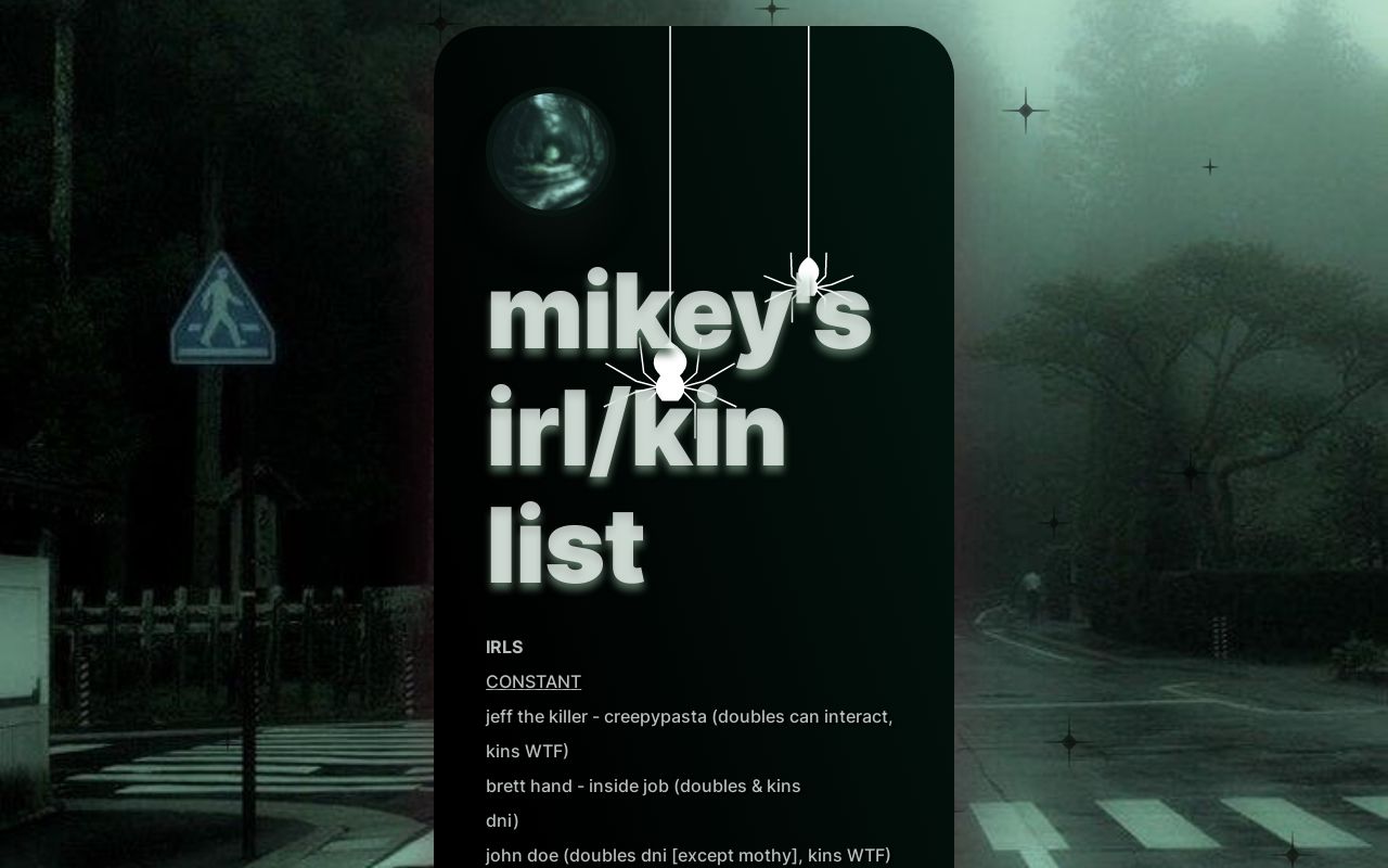 mikeys irl & kin list